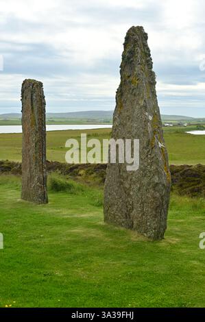 Standing stones forming part of Ring of Brodgar neolithic stone circle ...