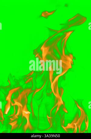 Dramatic Fire Flames Over A Green Screen Stock Photo - Alamy