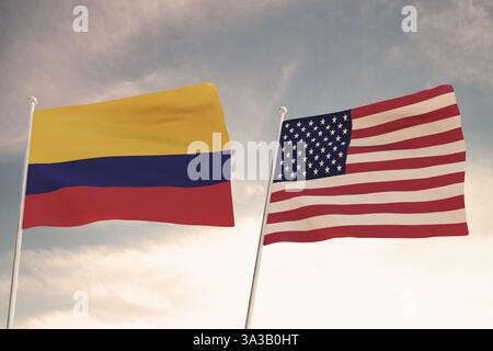 USA and Colombia. Relations between two countries. Conceptual image ...