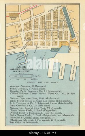 Kobe town/city plan. Japan antique tourist map 1930 old chart Stock ...