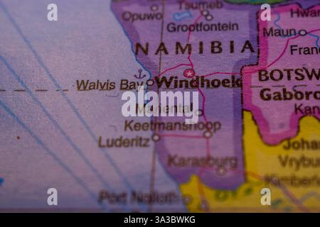 Windhoek On The World Map-Geo Political Map Stock Photo - Alamy