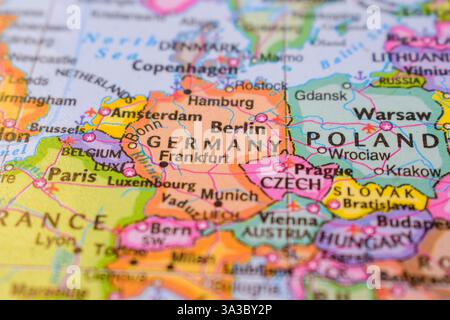 Germany on globe with world political map in classroom Stock Photo - Alamy