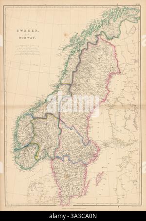 Sweden and Norway in provinces by Joseph Wilson Lowry 1860 old antique map Stock Photo - Alamy