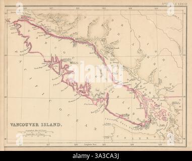 Vancouver Island by Edward Weller 1860 old antique vintage map plan ...