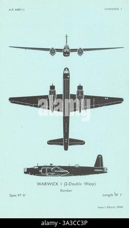 Vickers Warwick I Bomber. Air Ministry aircraft recognition photos 1944 print Stock Photo - Alamy