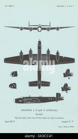 Handley Page Halifax II Bomber. Air Ministry aircraft recognition ...
