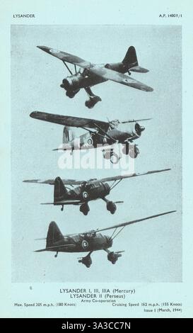 Westland Lysander Trainer/Target tug. Aircraft recognition profile 1944 ...