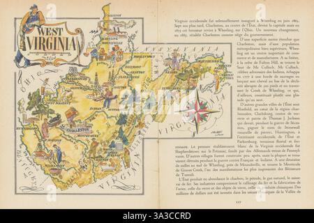Virginia small state map by Jacques Liozu 1946 old vintage plan chart ...