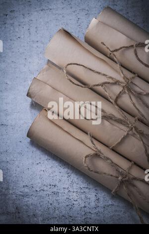 Pile of vintage paper scrolls on wicker wooden matting Stock Photo - Alamy
