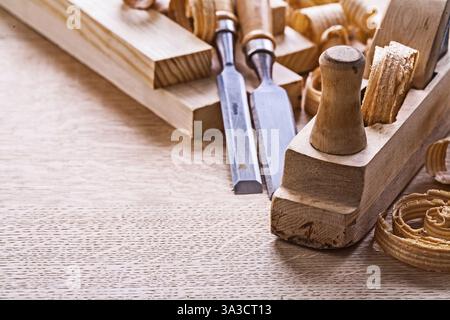 chisels plane planks shavings on wooden board Stock Photo - Alamy