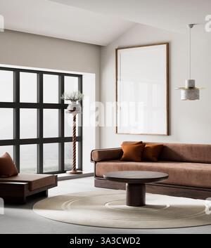 living room interior mock up with modern furnitures. Empty wall mock up ...
