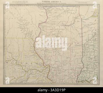 USA Missouri Illinois Indiana. Indian villages tribes borders SDUK 1844 ...