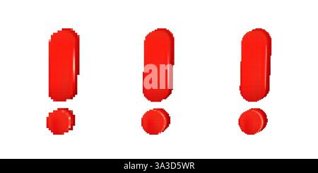 Pixelated red exclamation marks with glossy effect, bold digital ...