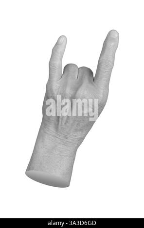 Elderly hand making the rock on gesture with index and pinky fingers ...