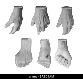 Elderly hand reaching forward, fingers slightly curled in a grasping ...