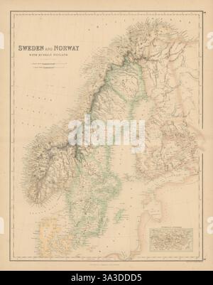 Sweden and Norway with Russian Finland. Scandinavia. SWANSTON 1860 old ...