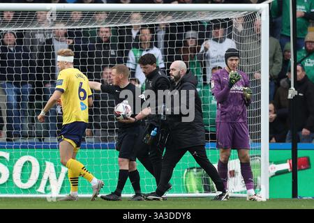 Derby County's Sondre Langas (left) and Burnley's Hannibal Mejbri ...