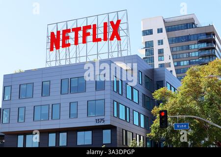 NETFLIX corporate office building with signage on top, located at 1341 ...
