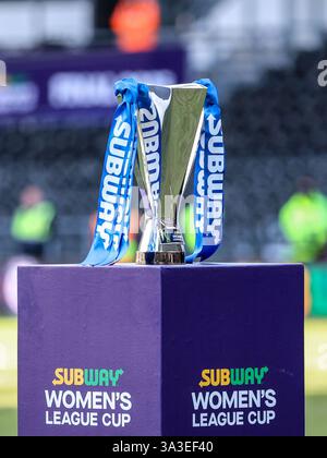 Derby, UK. 15th Mar, 2025. Chelsea lift the trophy during the Subway ...