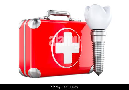Molar Tooth with First Aid Kit. Dental first aid, concept. 3D rendering ...