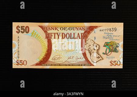 Guyana 50 Dollars 2016 Banknotes feature Portrait of Macaw's Head, Map ...