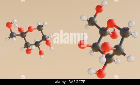 3d rendering of molecular structure of Allulose, also known as D ...