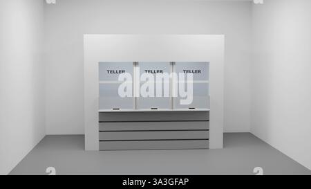 3D model of a cashier's cabin indoors, cash area in a bank, banking ...
