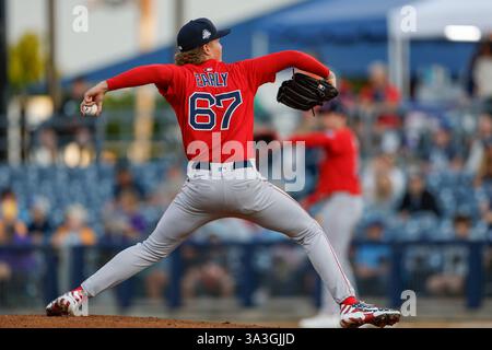 Boston Red Sox pitcher Connelly Early throws during the first inning of a baseball game against ...