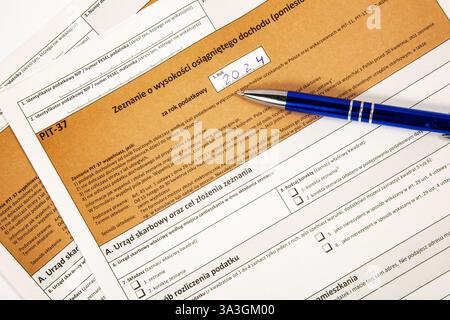 Close-up. Background. PIT-37. Polish tax return form for 2024 (called ...