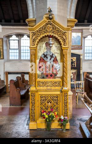 Carved wooden ornate chair incorporating paintings Greek Orthodox ...