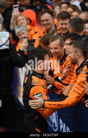 Lando Norris (GBR) McLaren celebrates his pole position in qualifying ...