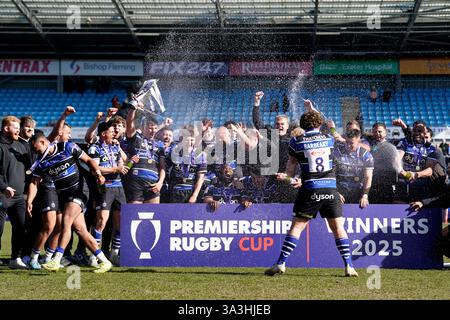 Bath Rugby's Alfie Barbeary celebrates scoring his side's second try of ...