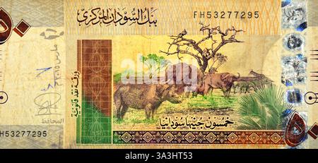 Large fragment of the obverse side of 5 SDG Five Sudanese pounds cash ...