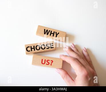 Why choose us symbol. Concept word Why choose us on beautiful wooden ...