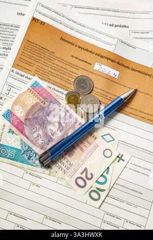 Close-up. Background. PIT-37. Polish tax return form for 2024 (called ...