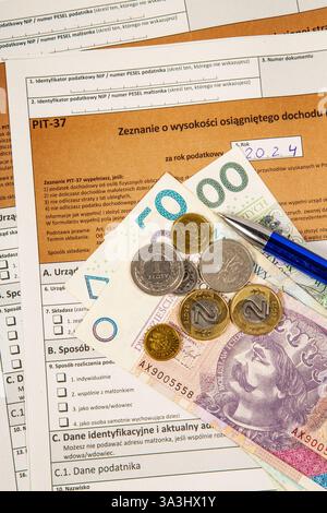 Close-up. Background. PIT-37. Polish tax return form for 2024 (called ...