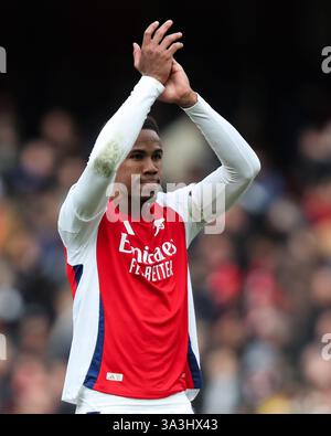 Gabriel of Arsenal applauds the fans after the game during the Premier ...