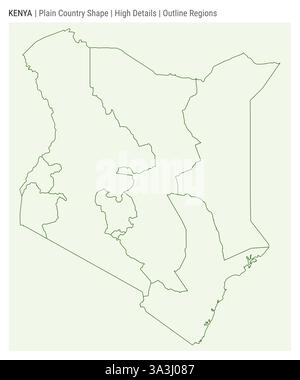 Kenya plain country map. High details. Outline style. Shape of Kenya ...