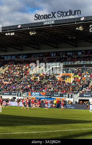 London, UK, 16th March 2025 Half time at Gloucester-Hartpury versus ...