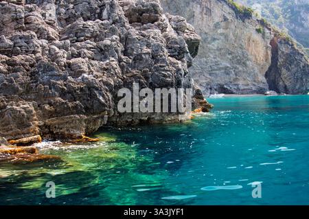 Mediterranean sea. Sea caves near Paleokastritsa, Corfu island. Greece ...