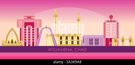 Outline Skyline panorama of city of N'djamena, Chad - vector ...