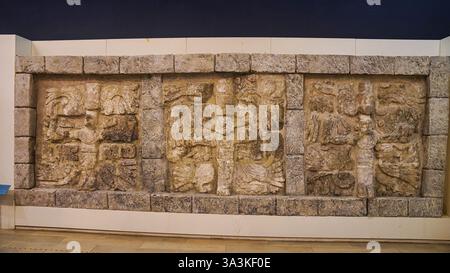 Limestone Panel depicting reliefs of three Mayan winged gods, probably ...
