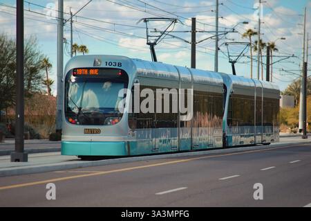 Phoenix Metro Light Rail train at Main Library on Central Avenue in ...