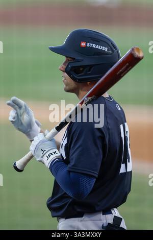 New York Yankees Brendan Jones (13) leads off first base during an MLB ...