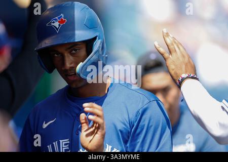 Toronto Blue Jays' Alan Roden (18) singles during sixth inning MLB ...