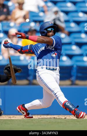 Toronto Blue Jays outfielder Victor Arias (41) jogs to the dugout ...