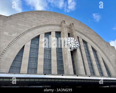 Cincinnati's Union Terminal Art Deco building facade, arched windows ...
