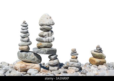 Pyramid of sea pebbles. Isolated on white background. Life balance and ...