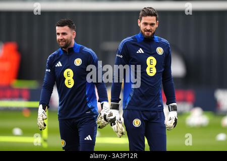 Scotland goalkeeper Craig Gordon (right) and goalkeeper coach Chris ...