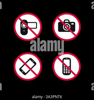 Prohibited signs, forbidden round stickers set, vector icons Stock ...